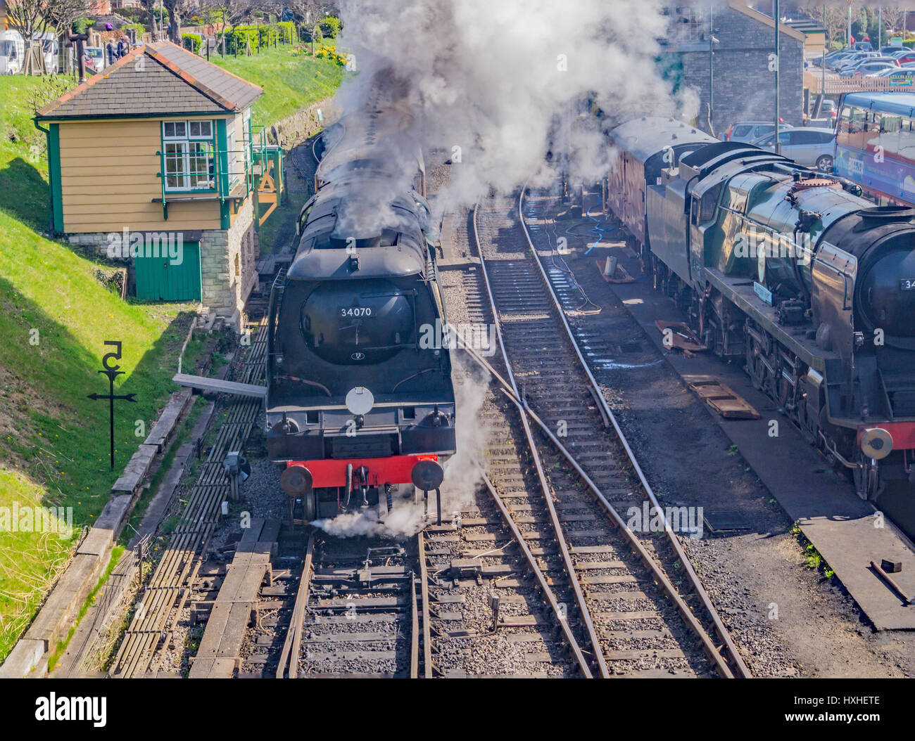 Steam Train on the Tracks Stock Photo - Alamy
