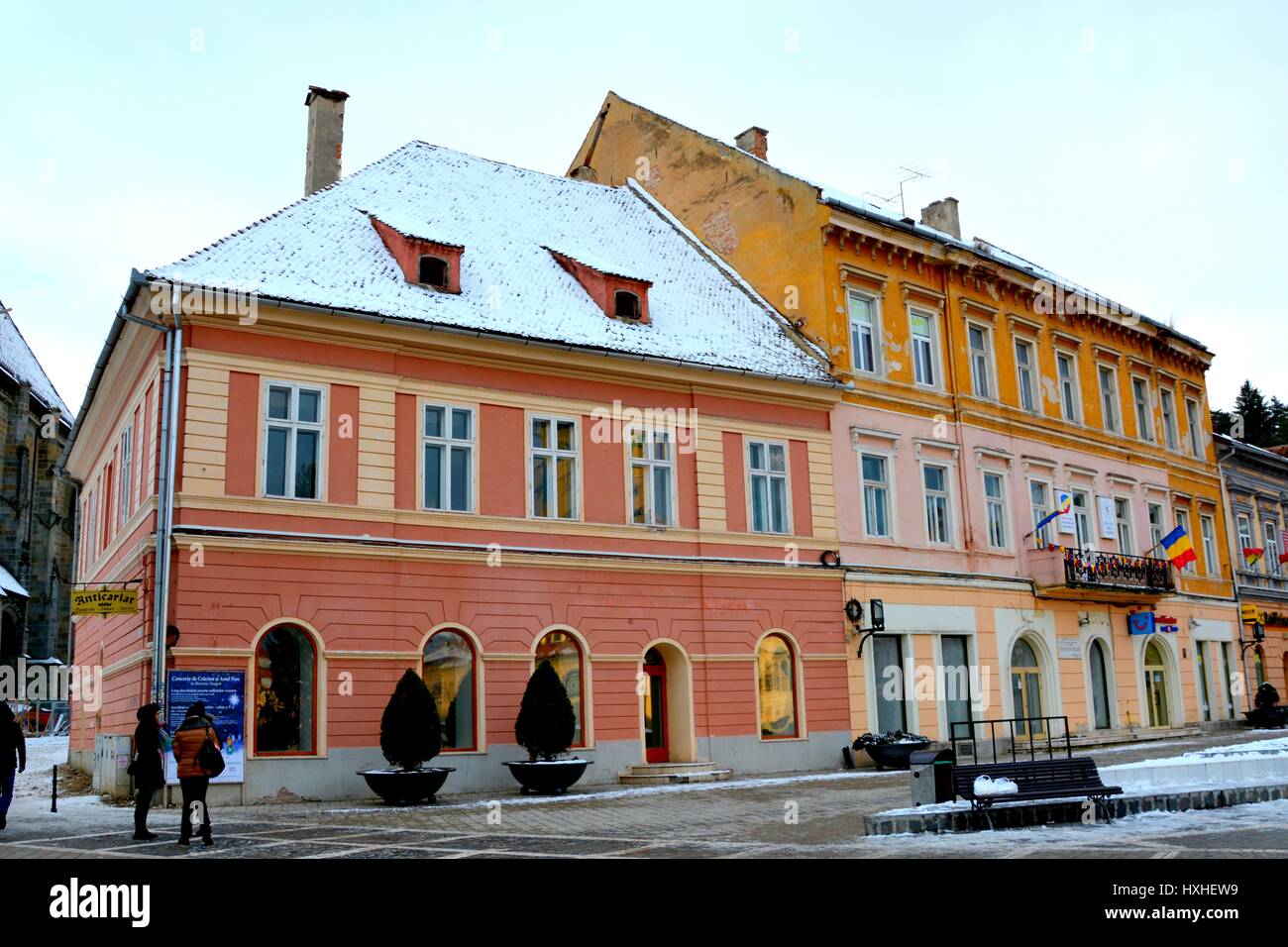 Winter urban landscape of the city Brasov, Transylvania.Brasov is a ...