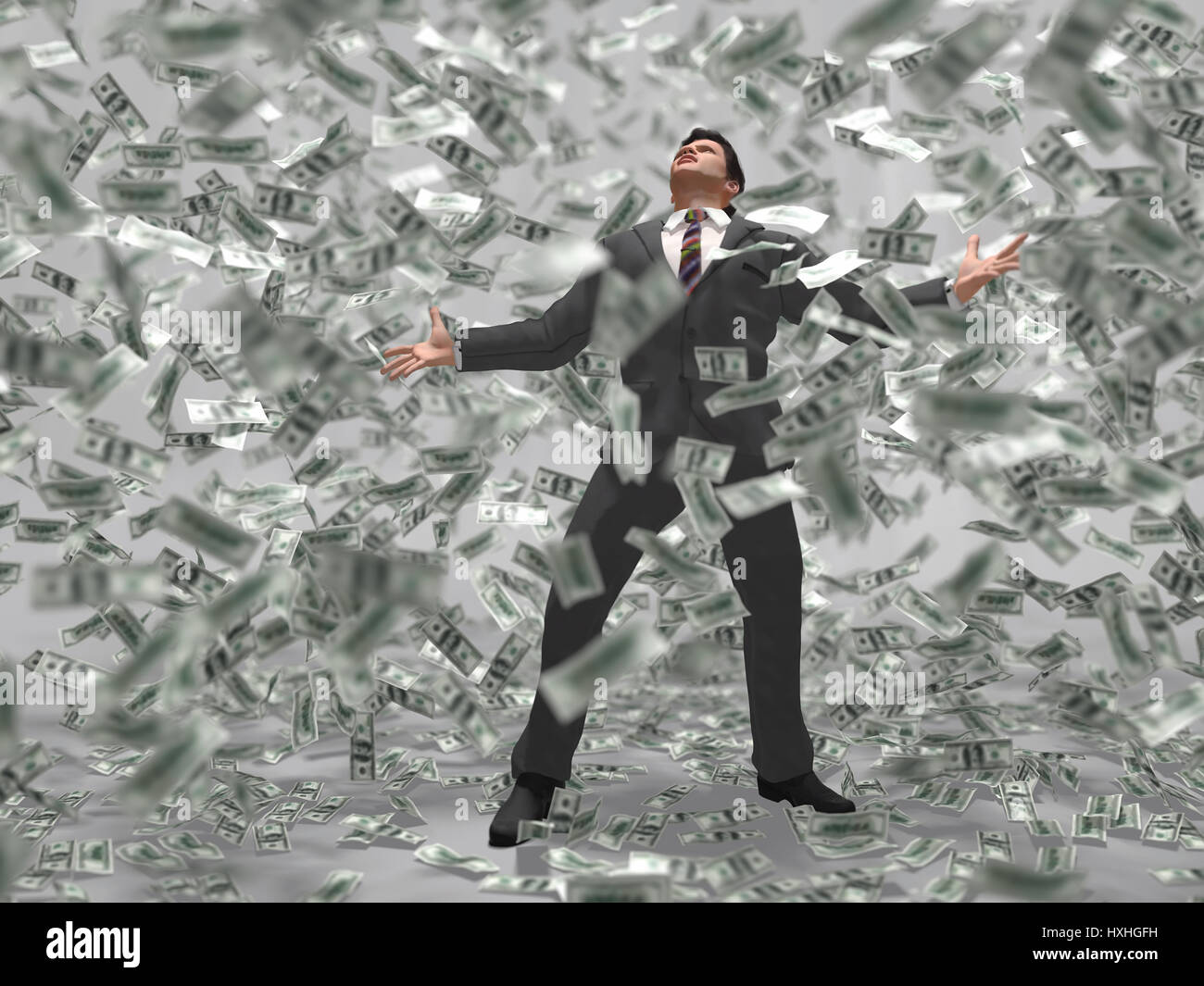 businessman in a money avalanche Stock Photo - Alamy