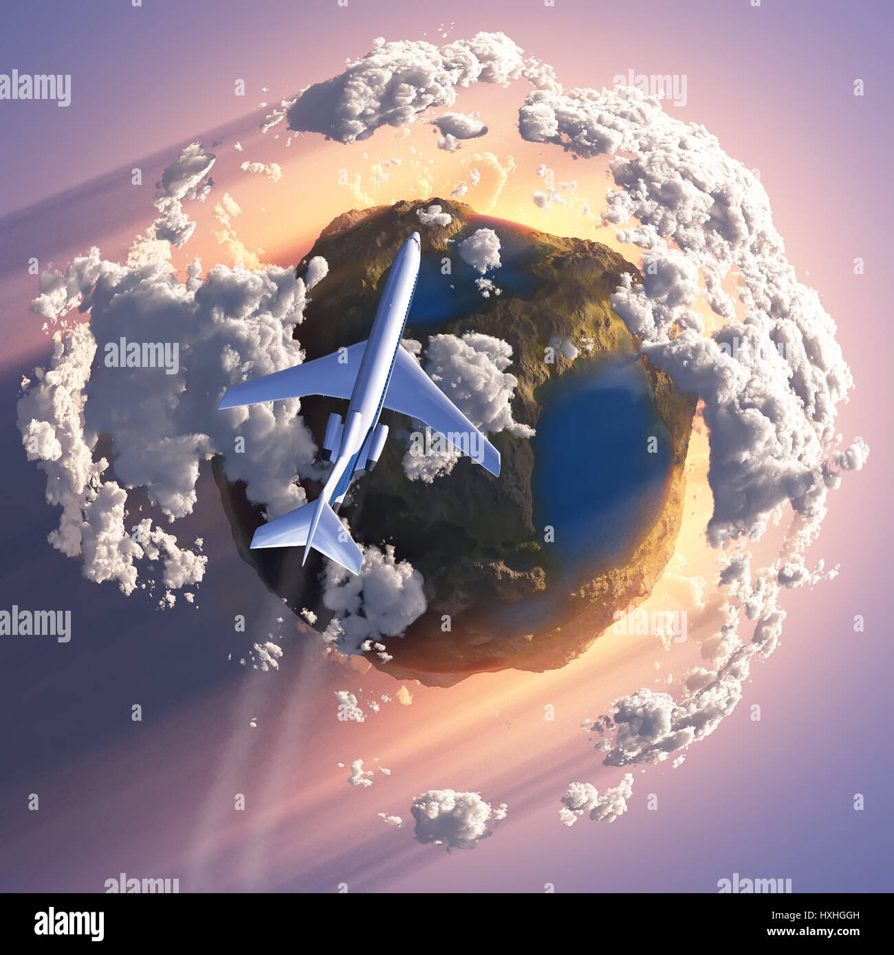 Plane flying over globe hi-res stock photography and images - Alamy