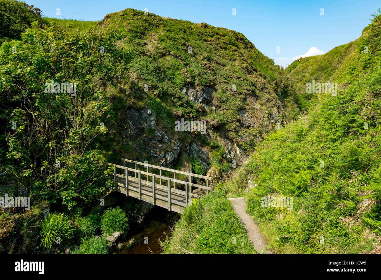 Footbridge over the Craigoch Burn on the coastal path near Portpatrick ...