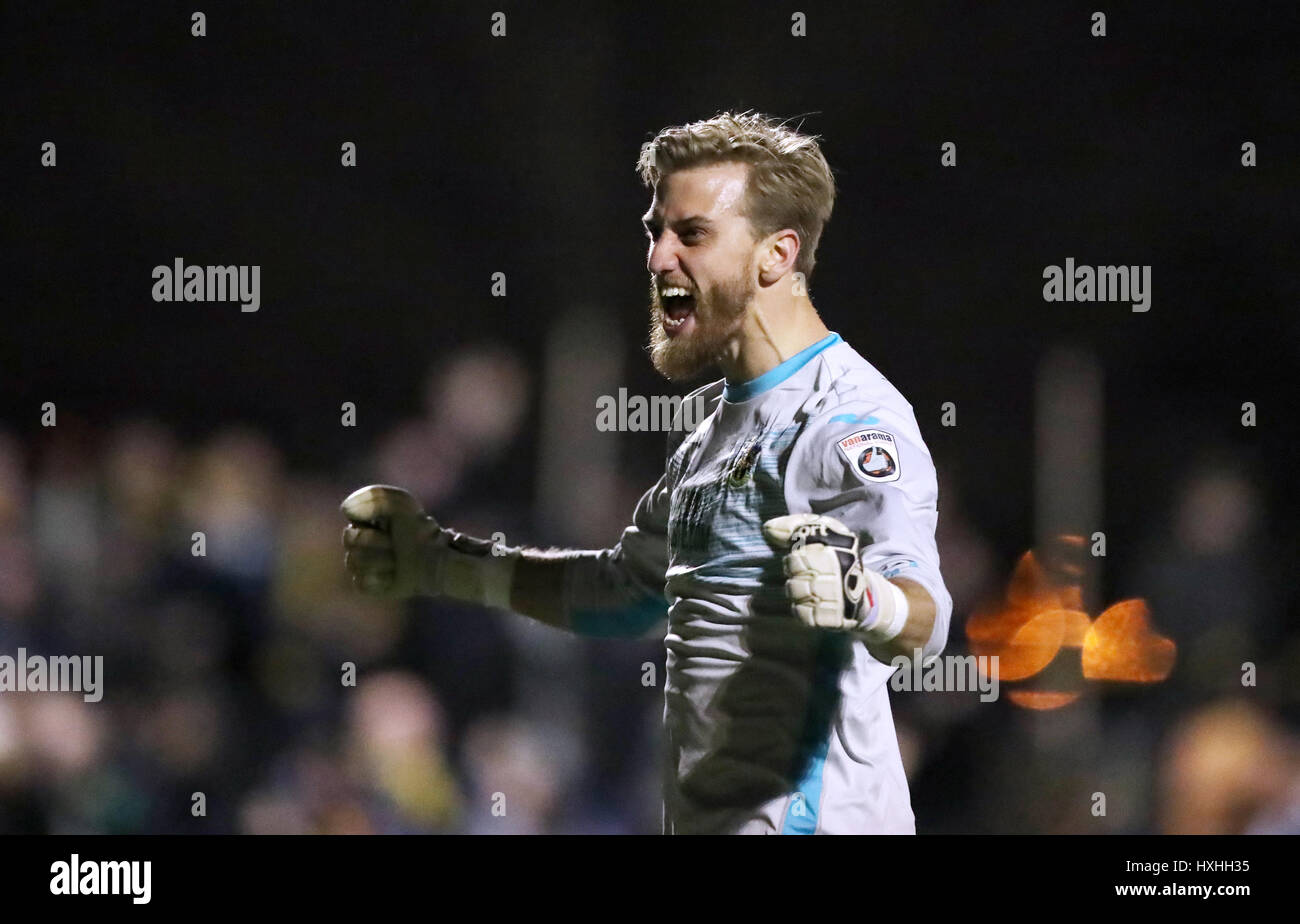 Sutton United goalkeeper Will Puddy celebrates after Roarie Deacon (not ...