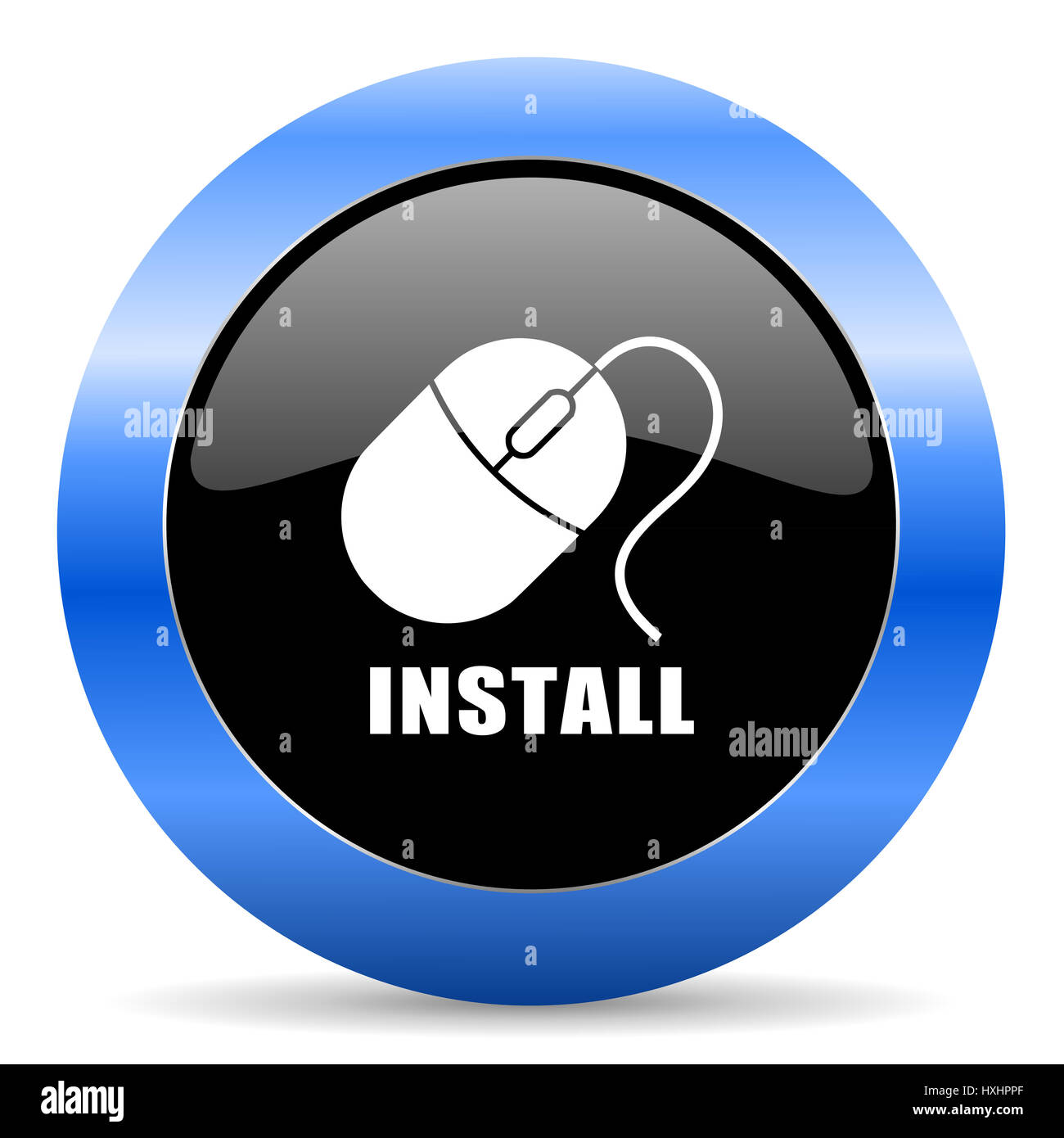 Install black and blue web design round internet icon with shadow on ...