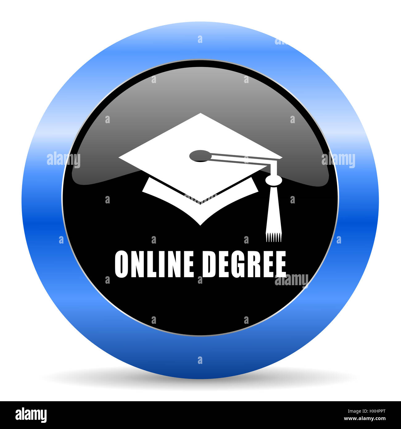 Online degree black and blue web design round internet icon with shadow ...