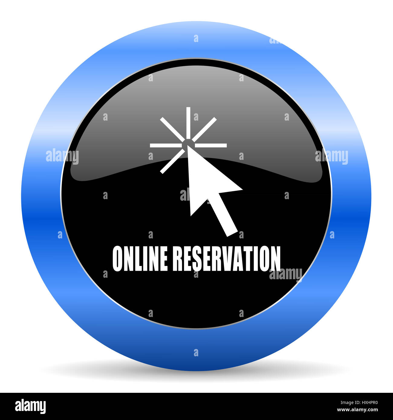 Online reservation black and blue web design round internet icon with ...