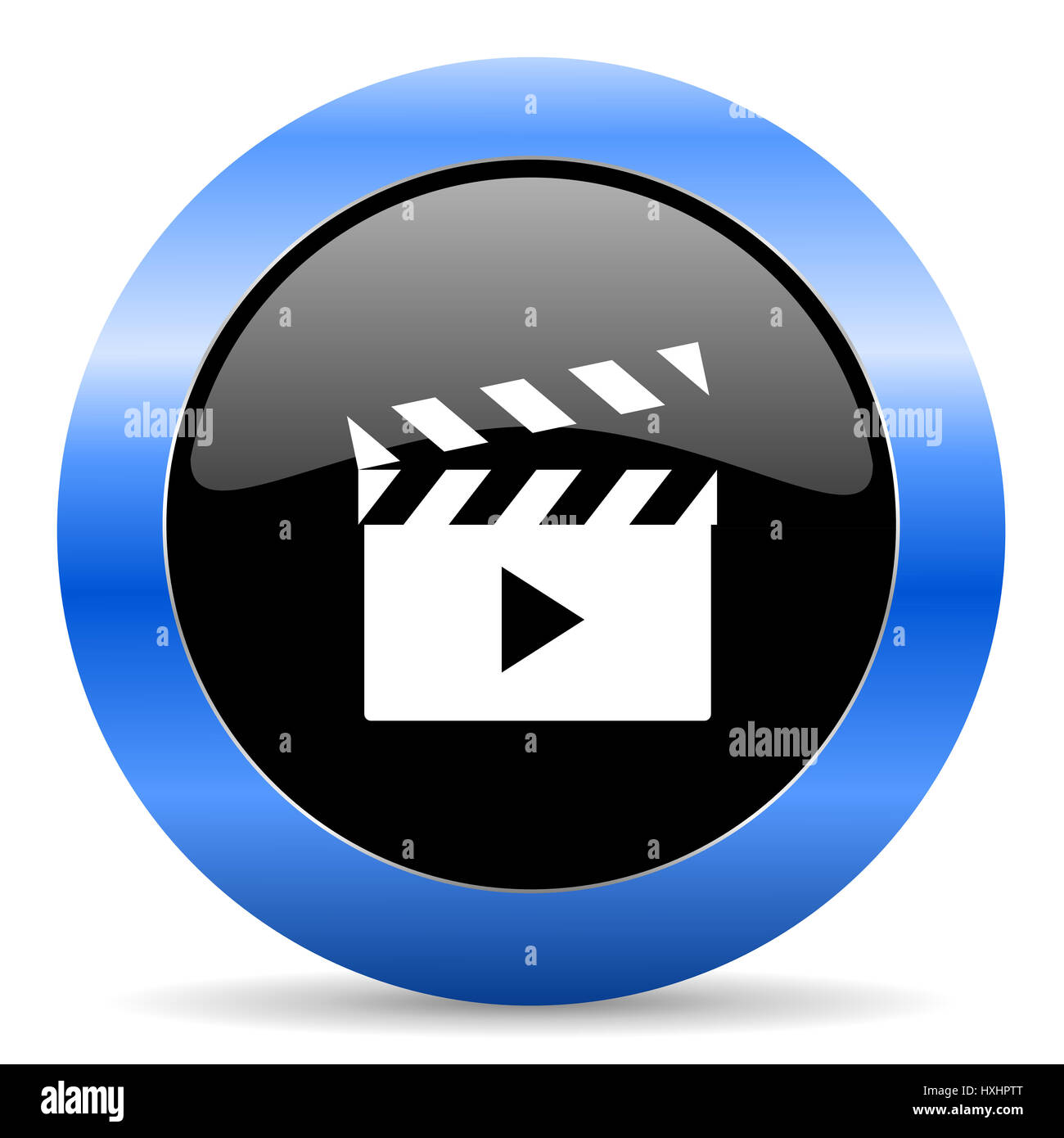 Video black and blue web design round internet icon with shadow on ...