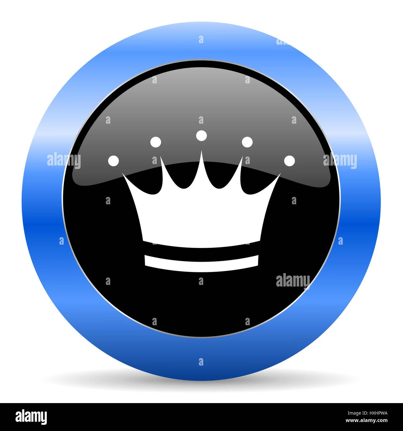 Crown black and blue web design round internet icon with shadow on ...