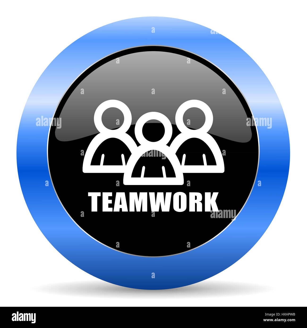 Teamwork black and blue web design round internet icon with shadow on ...