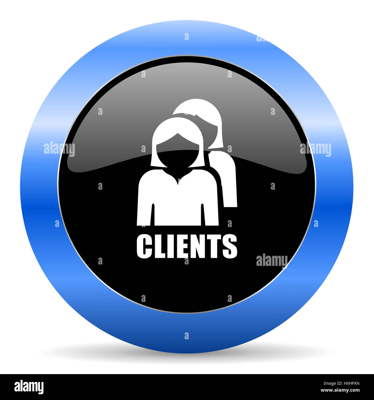 Clients black and blue web design round internet icon with shadow on ...