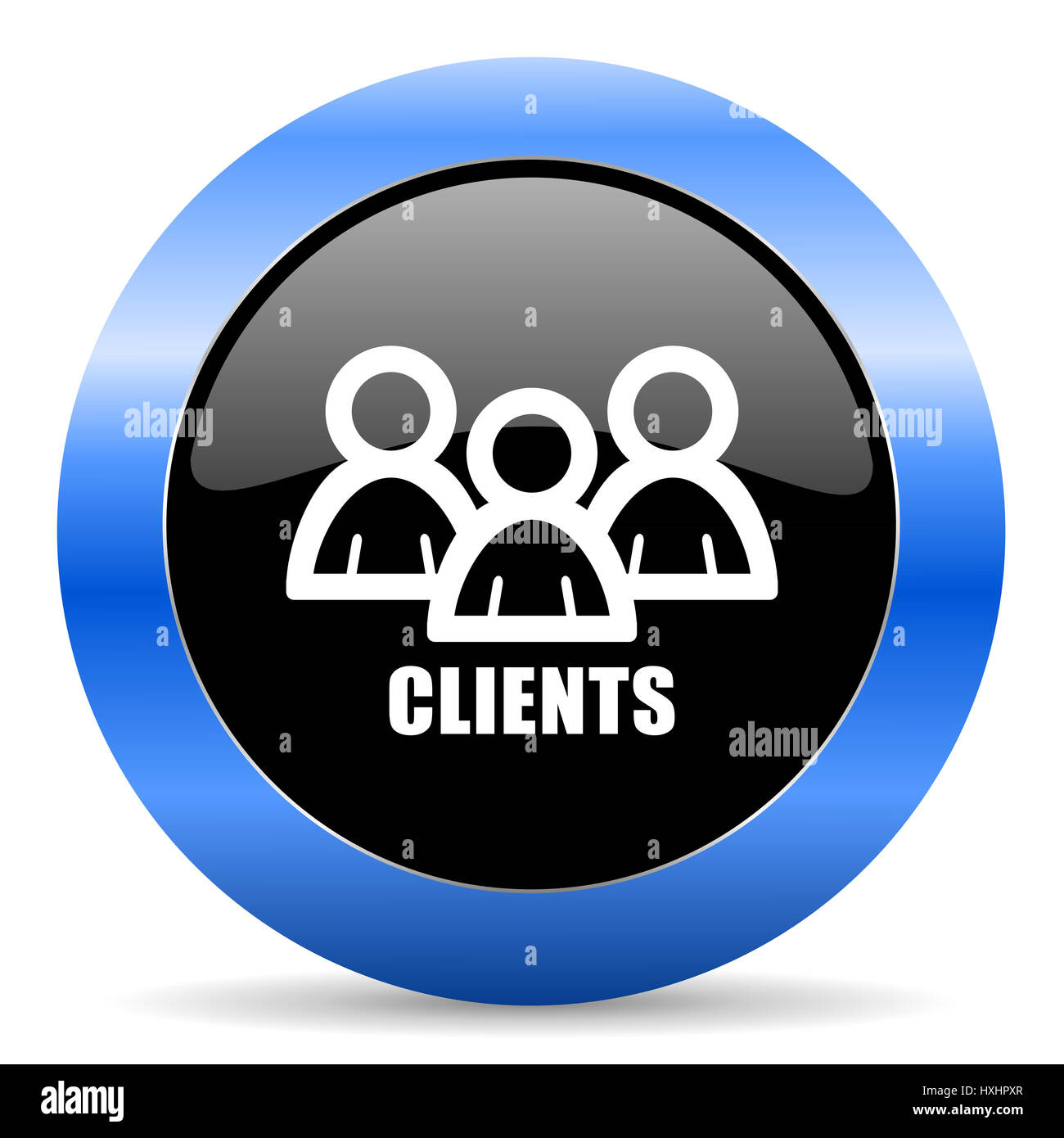Clients black and blue web design round internet icon with shadow on ...