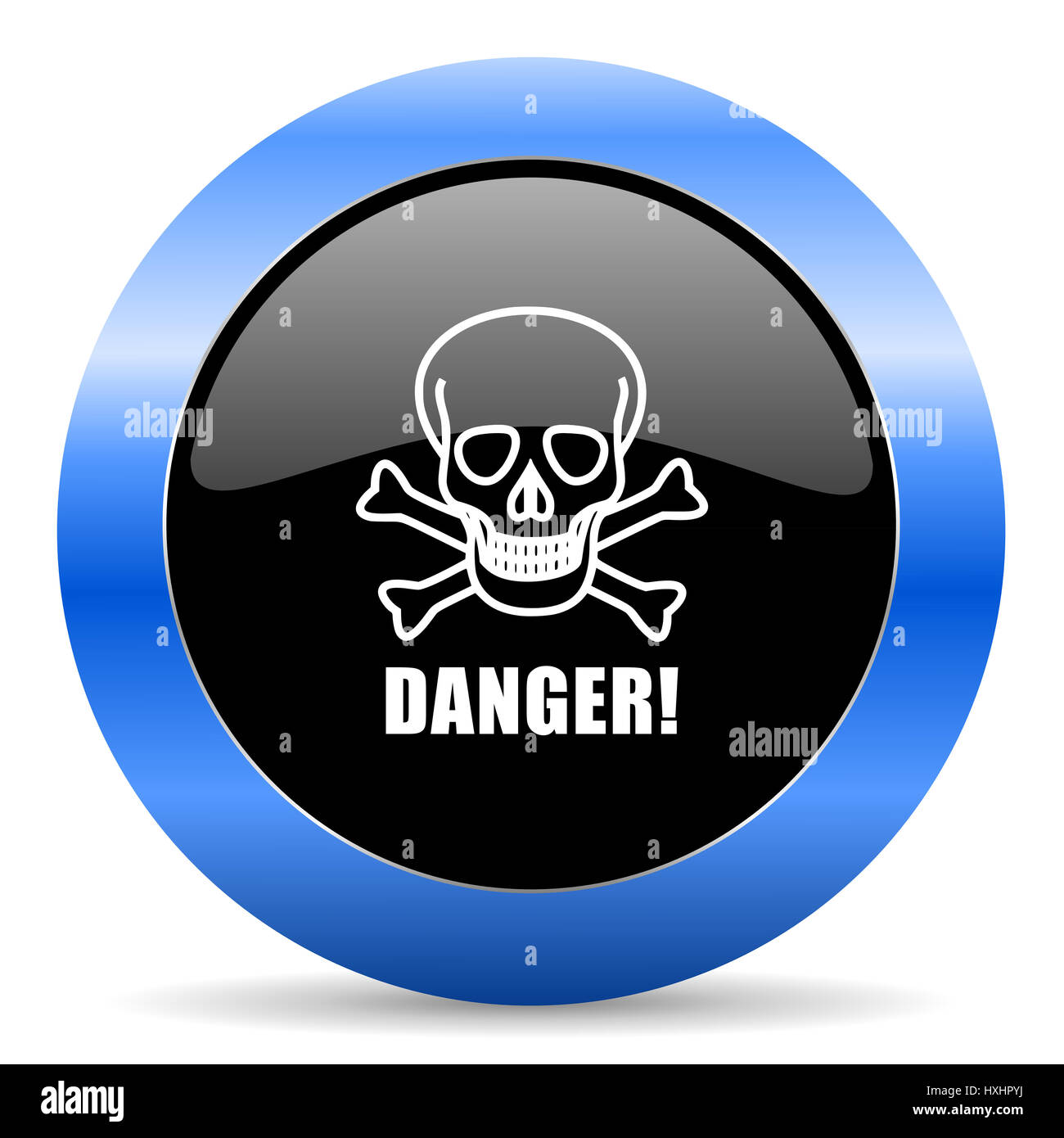 Danger skull black and blue web design round internet icon with shadow ...