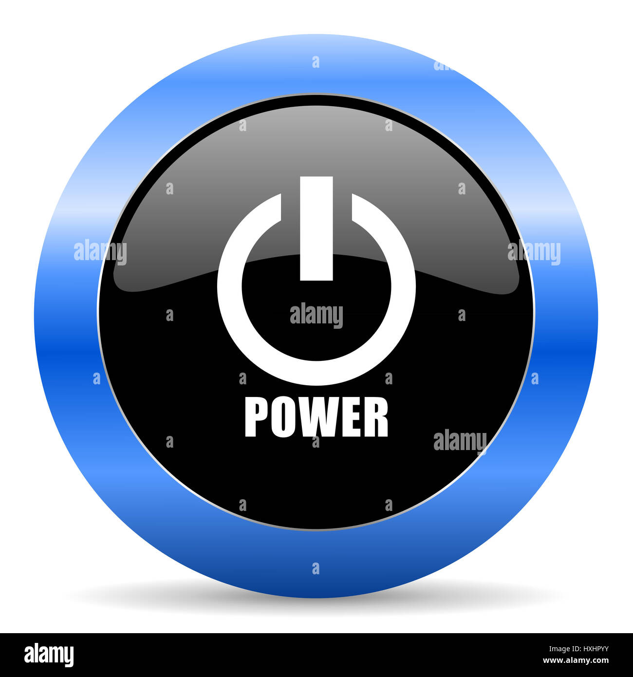 Power black and blue web design round internet icon with shadow on ...