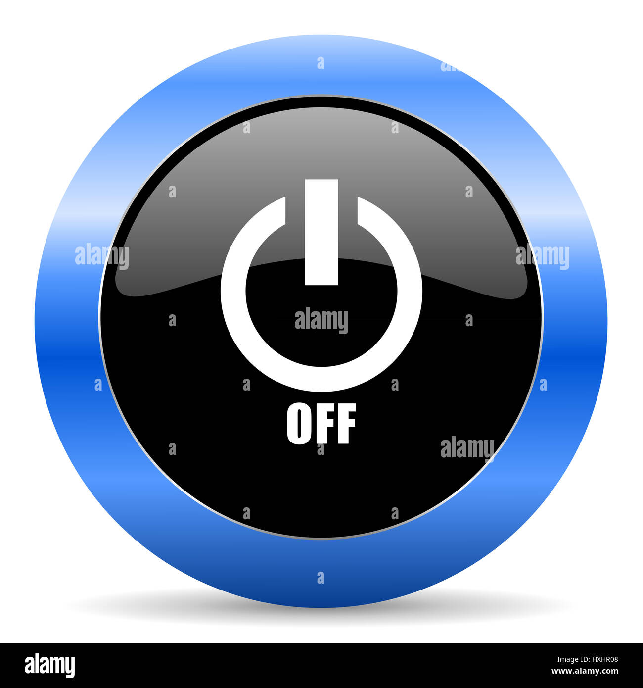 Power off black and blue web design round internet icon with shadow on ...