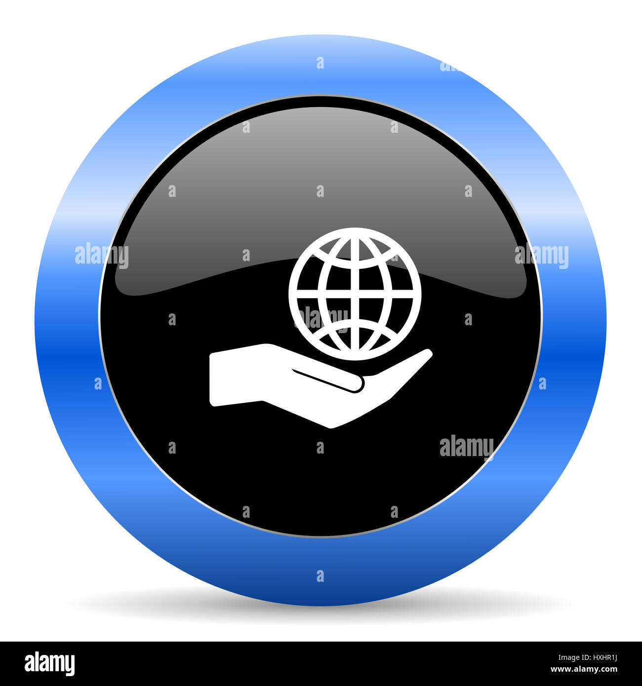 Hand protect the earth black and blue web design round internet icon ...