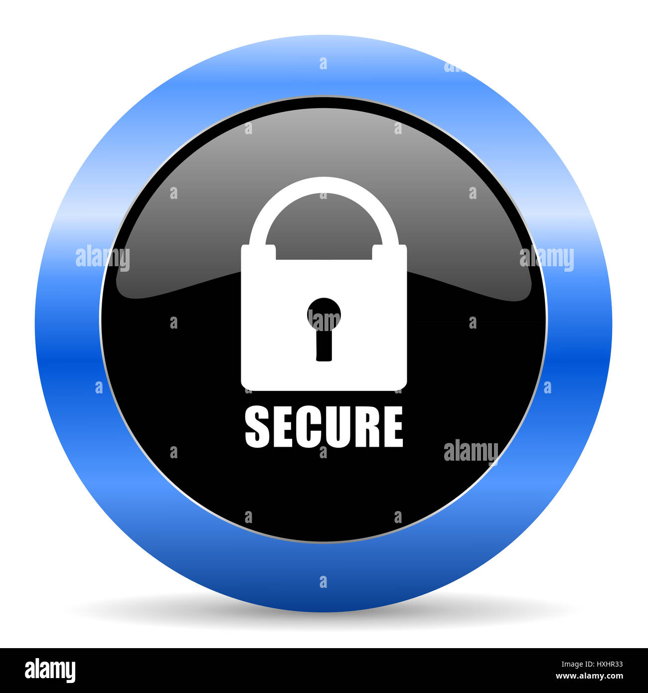 Secure black and blue web design round internet icon with shadow on ...