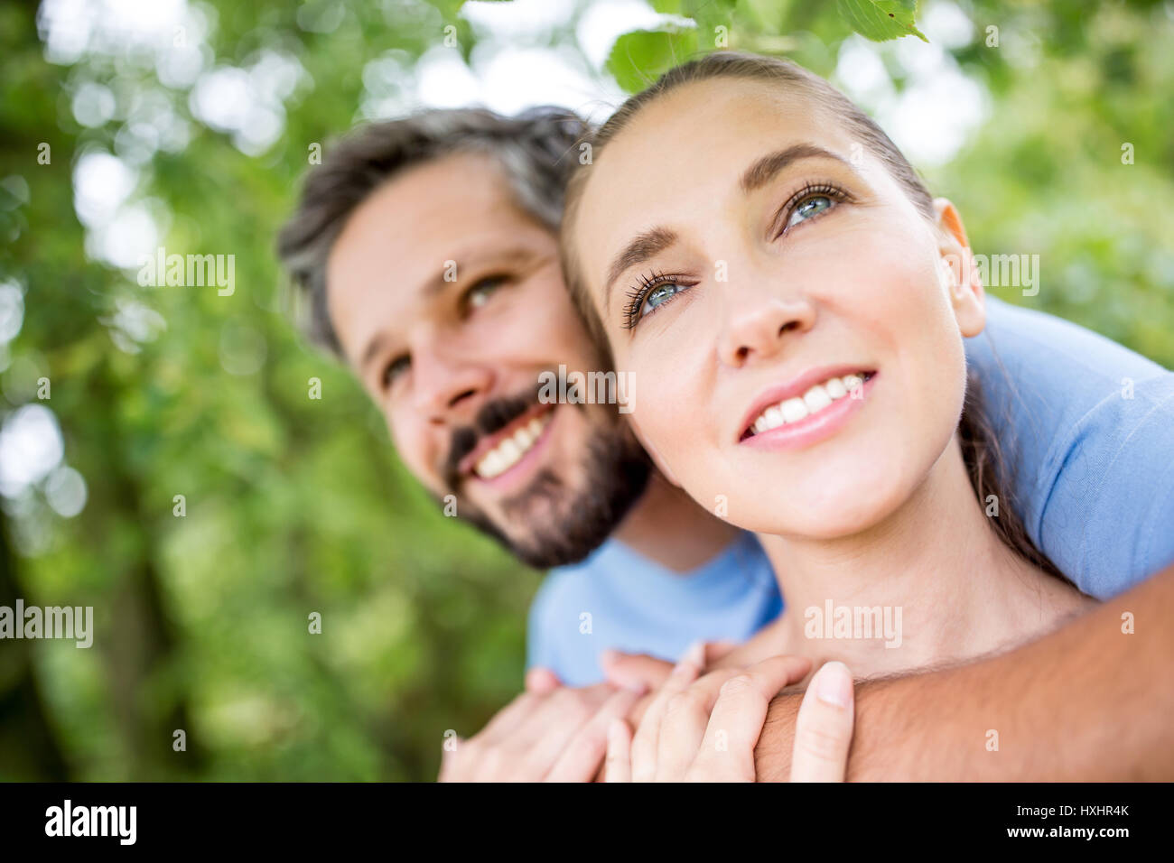 Happy couple hug with love and day dream about the future Stock Photo ...