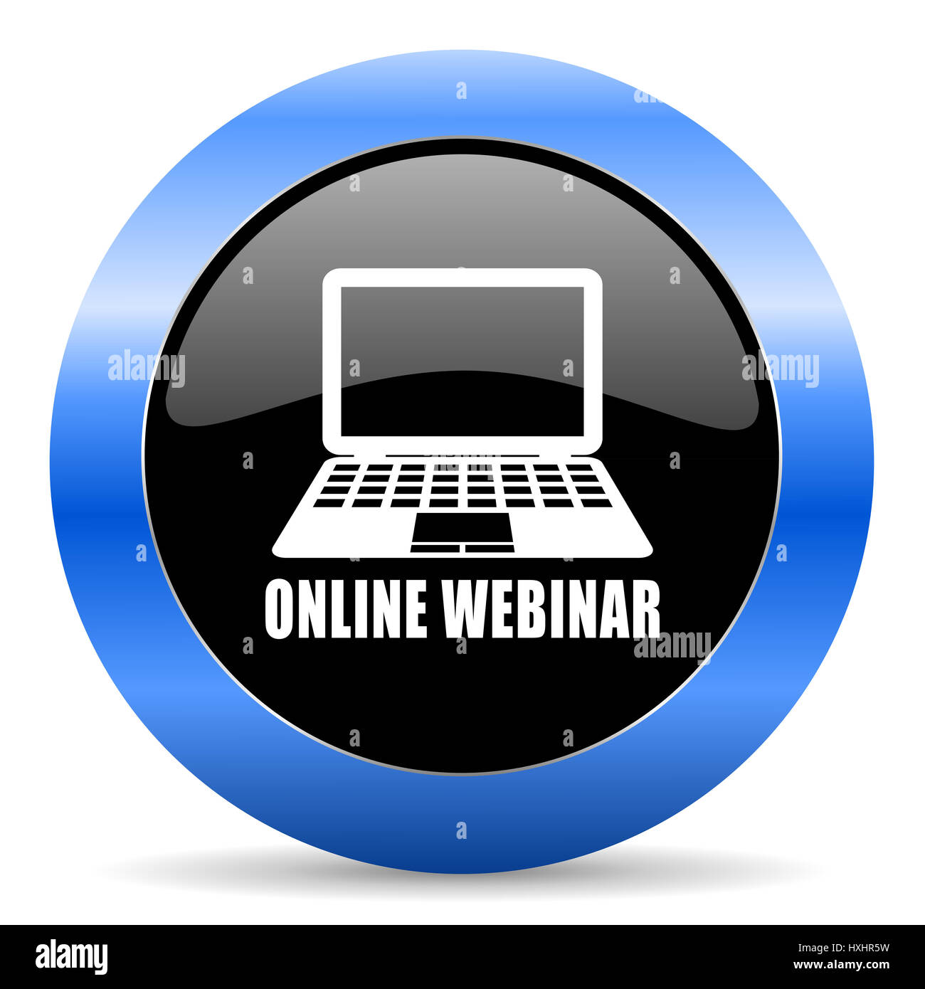 Online webinar black and blue web design round internet icon with ...