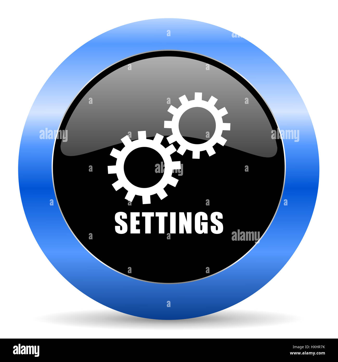 Settings black and blue web design round internet icon with shadow on ...