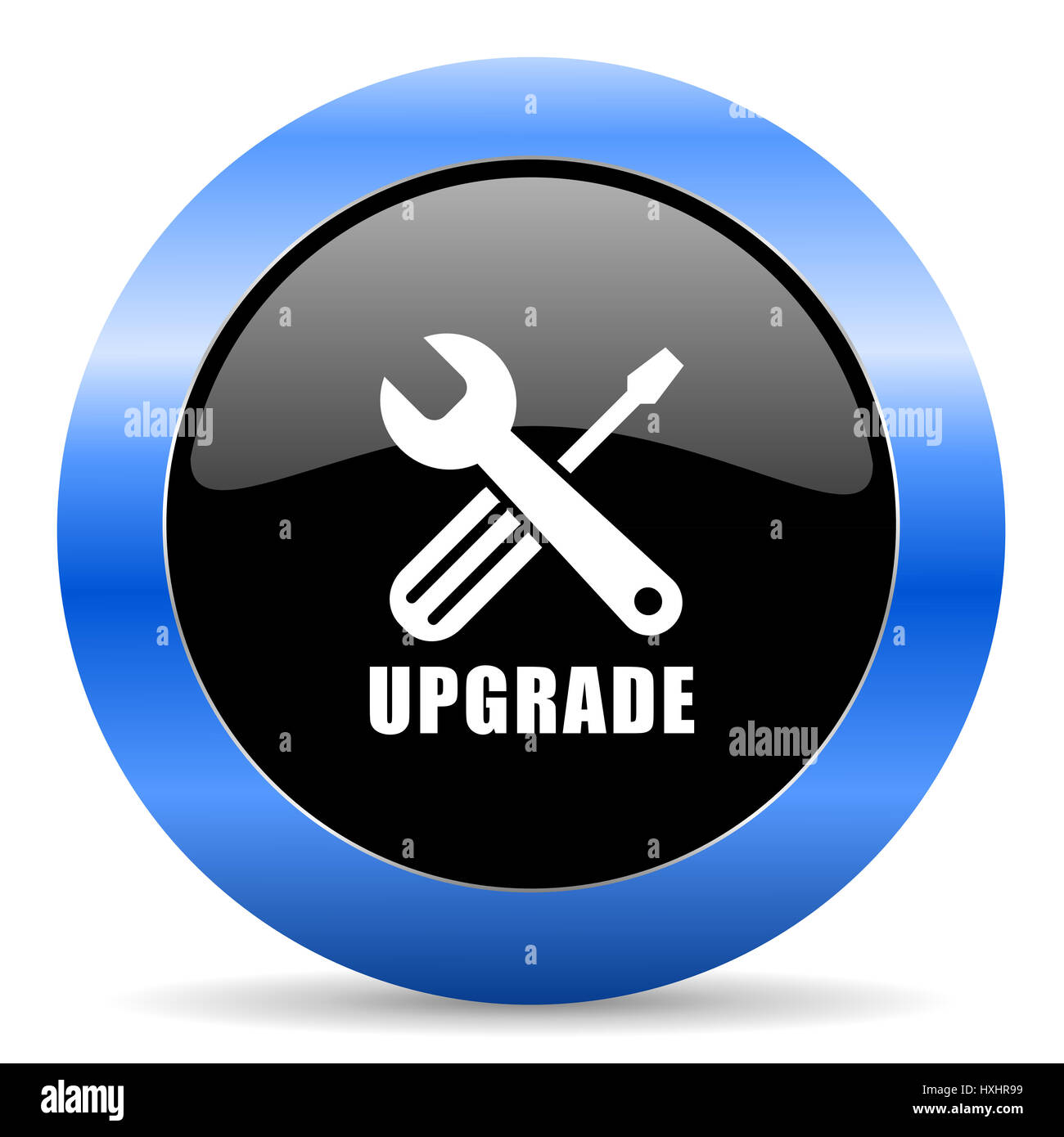 Upgrade black and blue web design round internet icon with shadow on ...