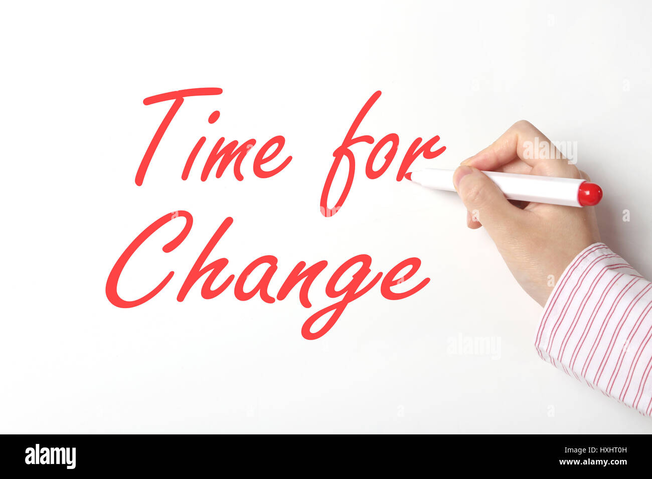 Business woman writing time for change word on whiteboard Stock Photo ...