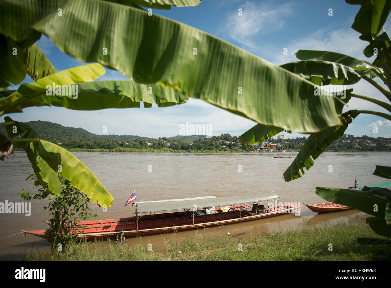 the landscape of the mekong river at the town of Chiang khong the north ...