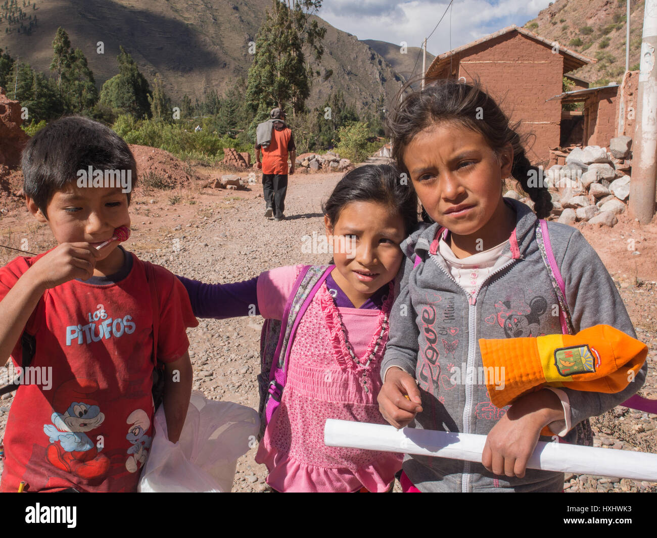 Urubamba, Peru - May 20, 2016: Peruvian children waiting for sweets ...