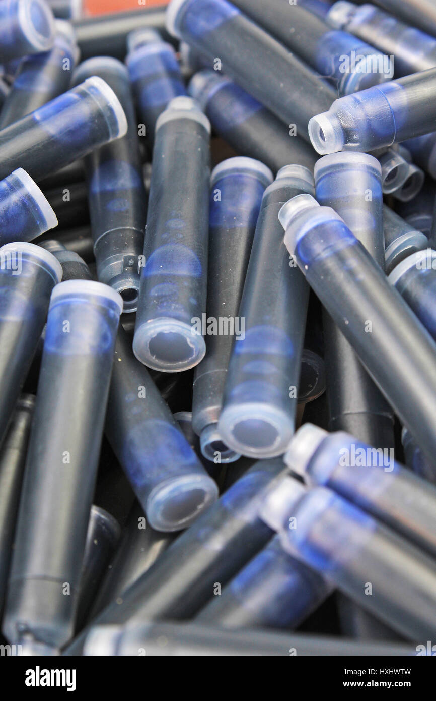 Pen ink Cartridge. Close up of the nib of a fountain pen ink cartridges ...