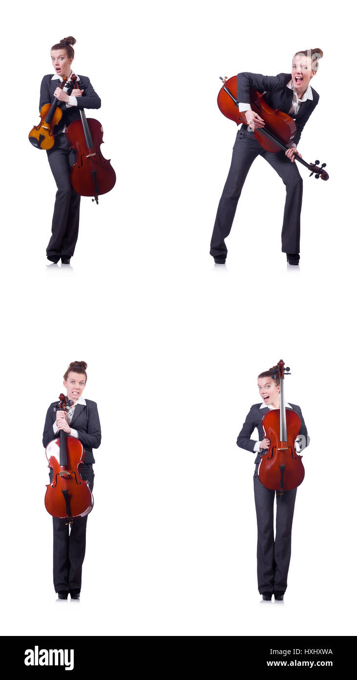 Woman fiddler isolated on white background Stock Photo - Alamy
