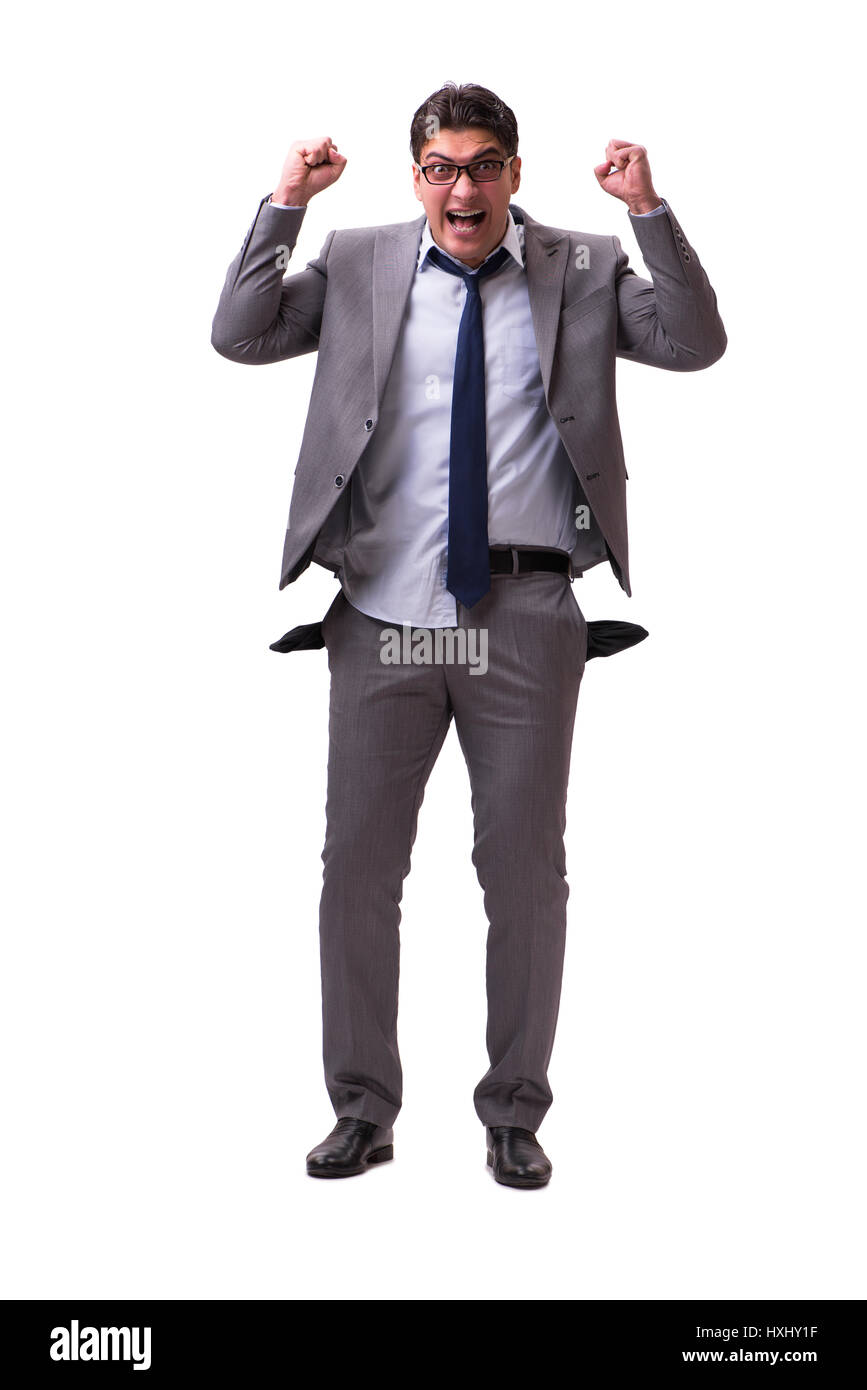 Bankrupt businessman isolated on white background Stock Photo - Alamy