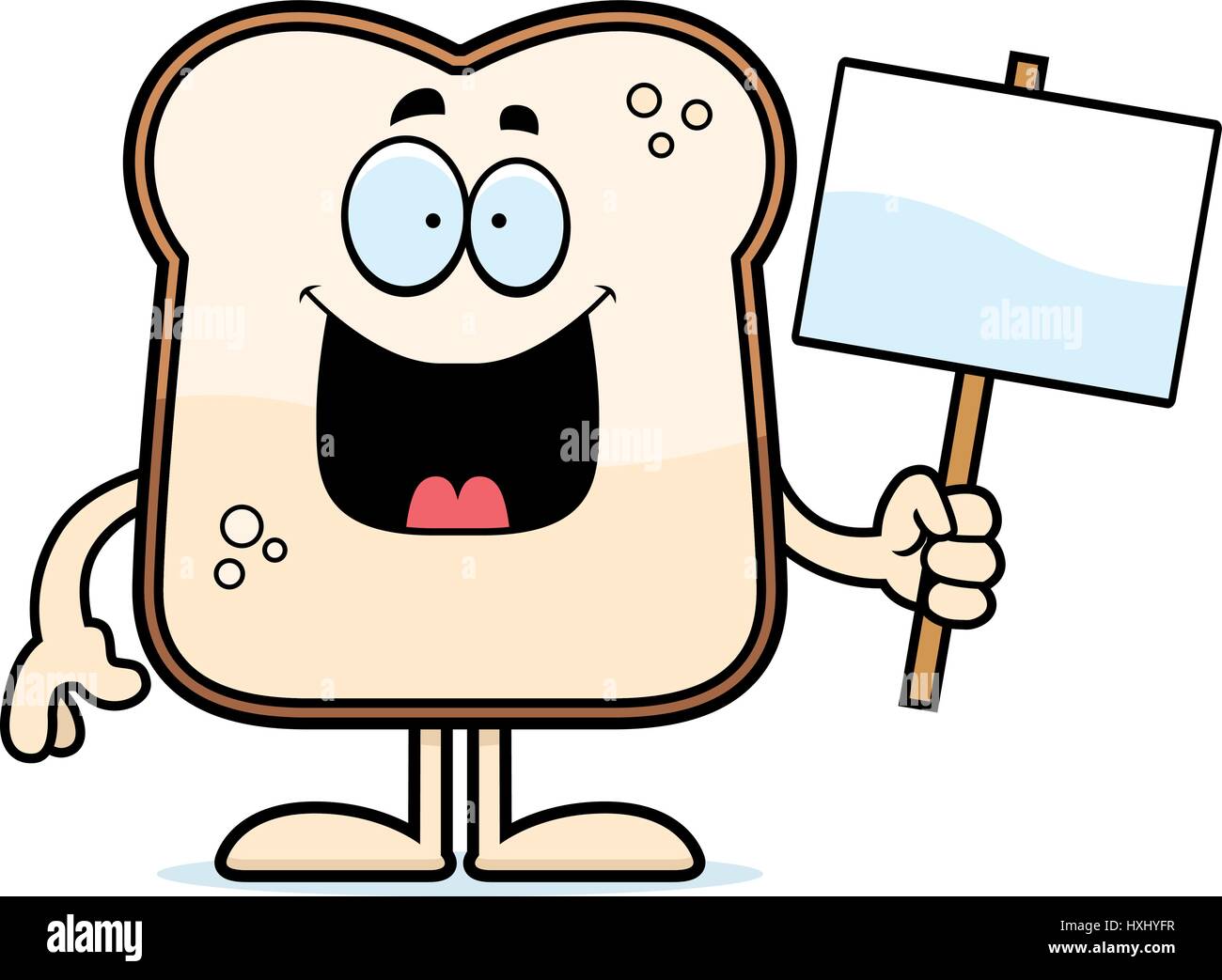 A cartoon illustration of a piece of bread holding a sign Stock Vector ...