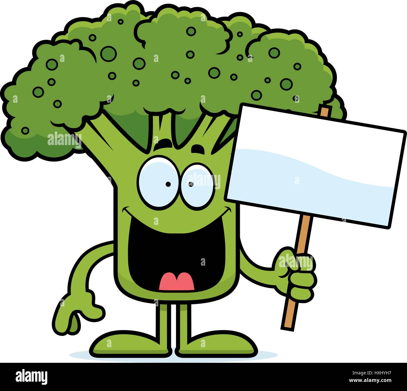 A cartoon illustration of a piece of broccoli holding a sign Stock ...