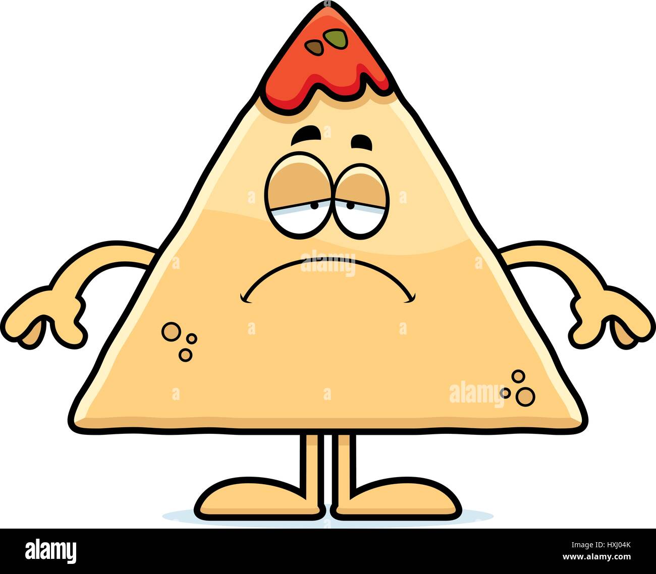 A cartoon illustration of a tortilla chip with salsa looking sad Stock ...