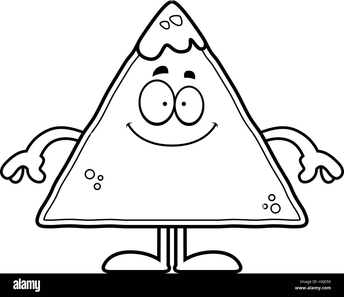 A cartoon illustration of a tortilla chip with salsa looking happy ...