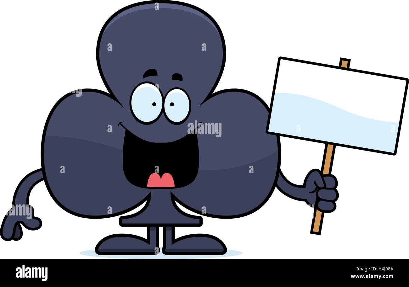 A cartoon illustration of a club card suit holding a sign Stock Vector ...