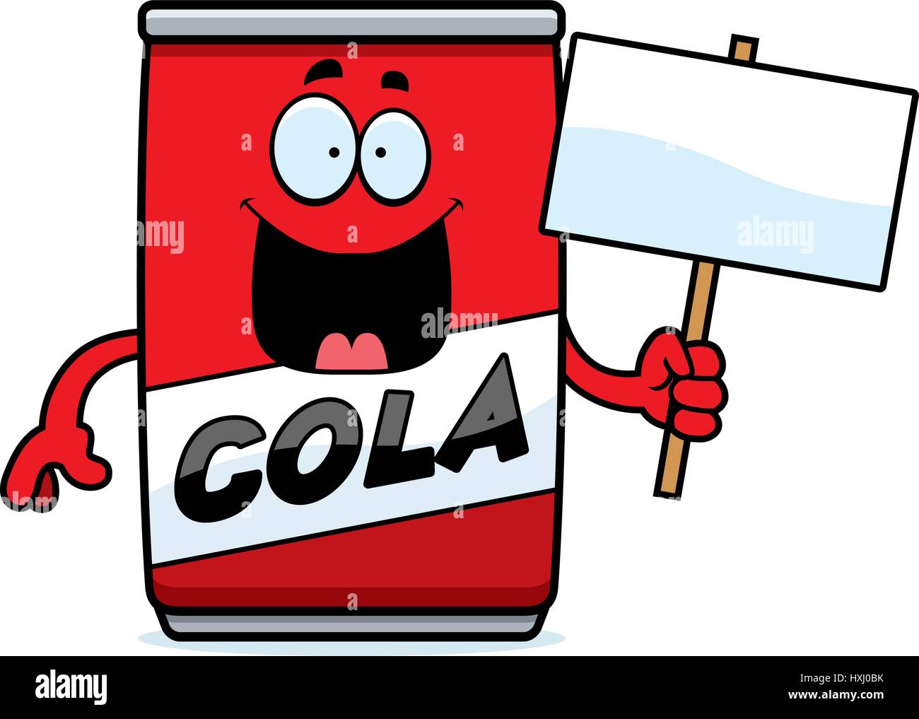 A cartoon illustration of a can of cola holding a sign Stock Vector ...