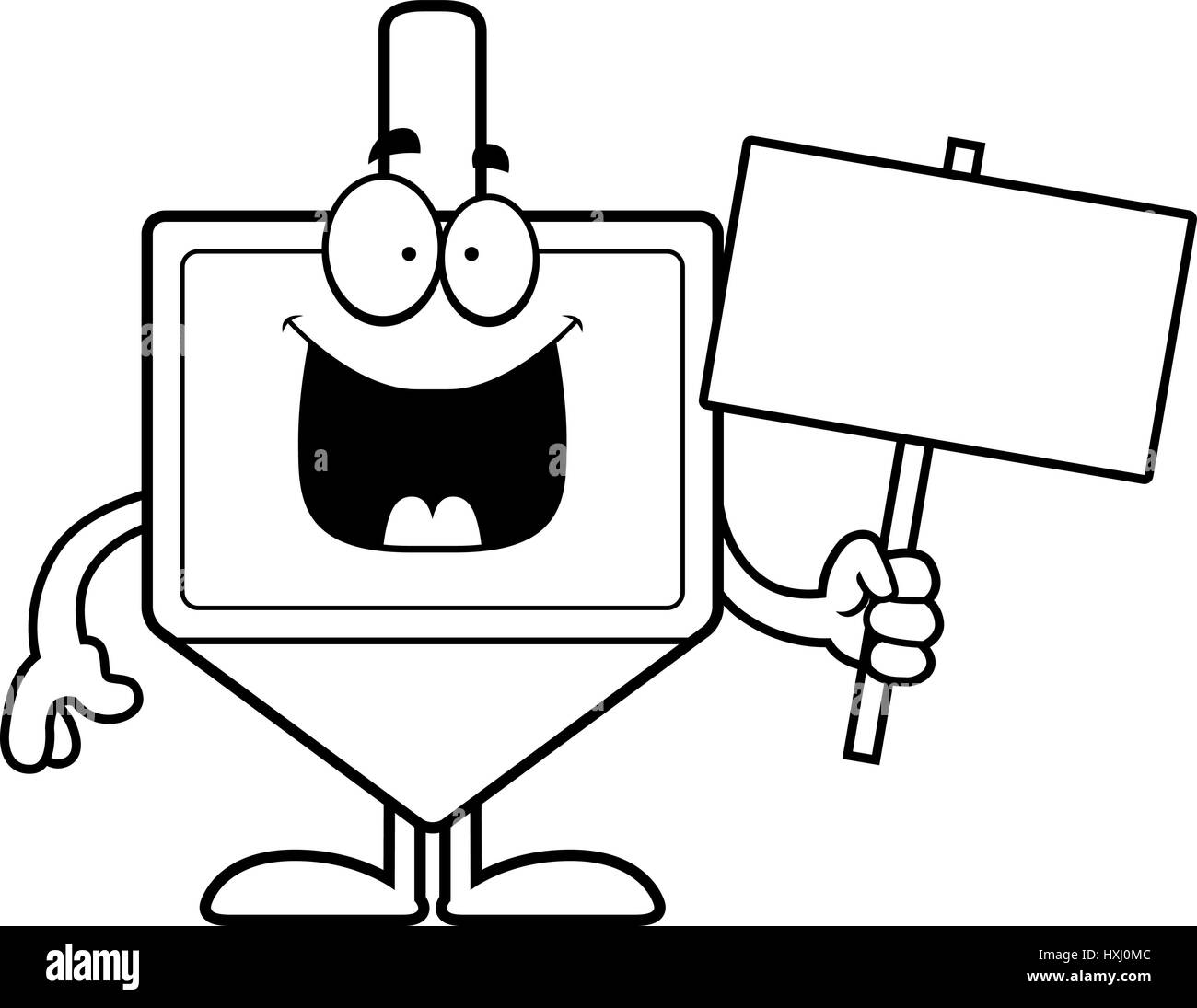 A cartoon illustration of a dreidel holding a sign Stock Vector Image ...
