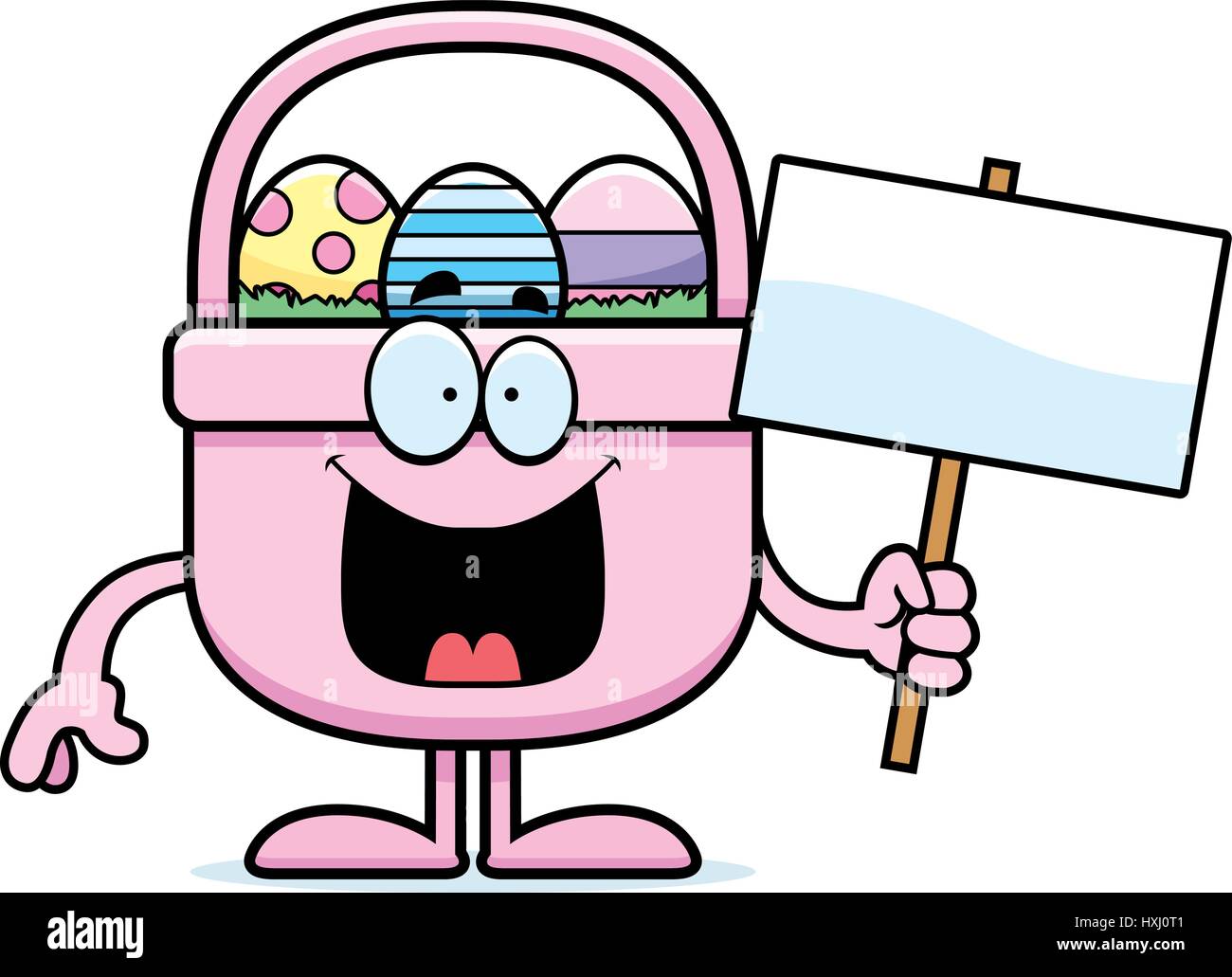 A cartoon illustration of an Easter basket holding a sign Stock Vector ...