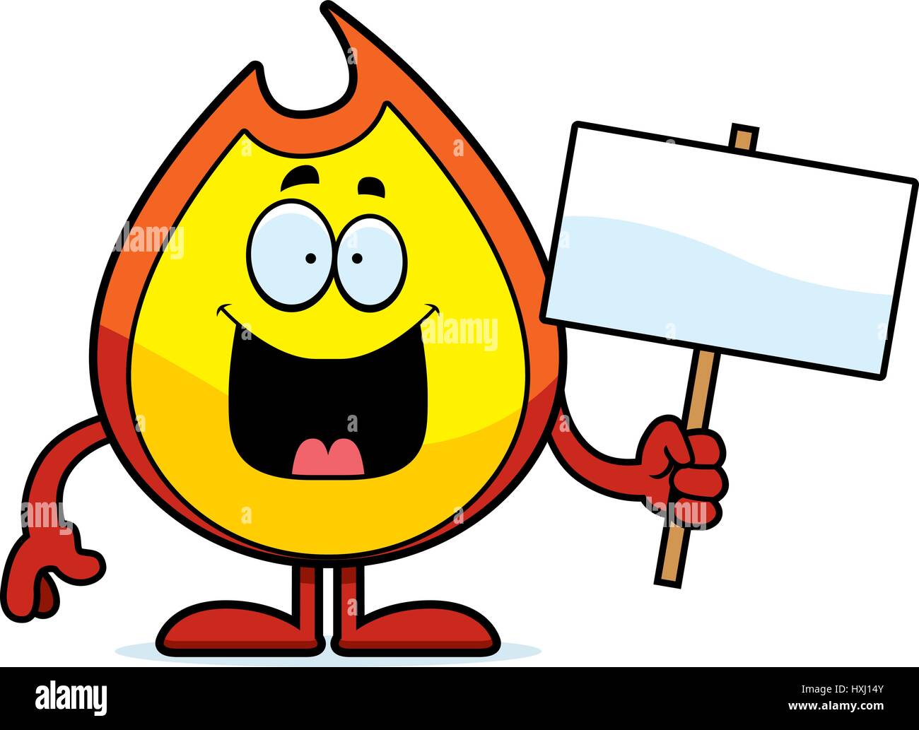A cartoon illustration of a fire holding a sign Stock Vector Image ...