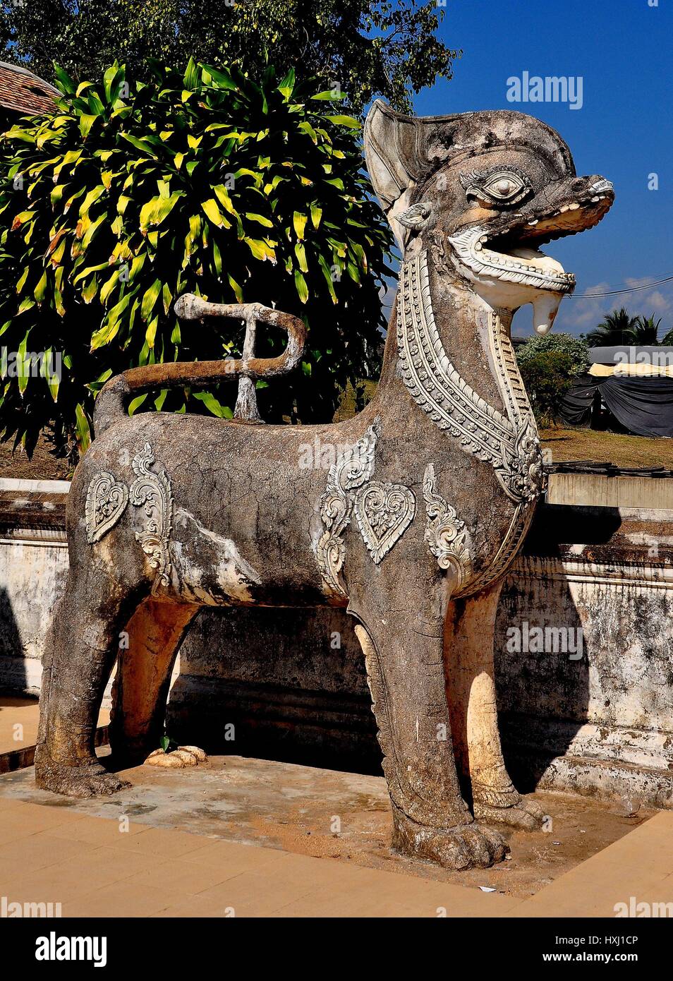 Lampang, Thailand - December 28, 2012: Mythical stone beast sculpture ...