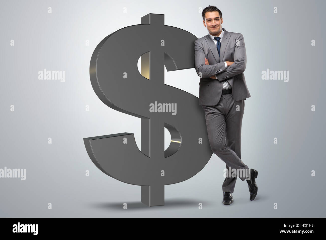 Businessman next to dollar sign Stock Photo - Alamy