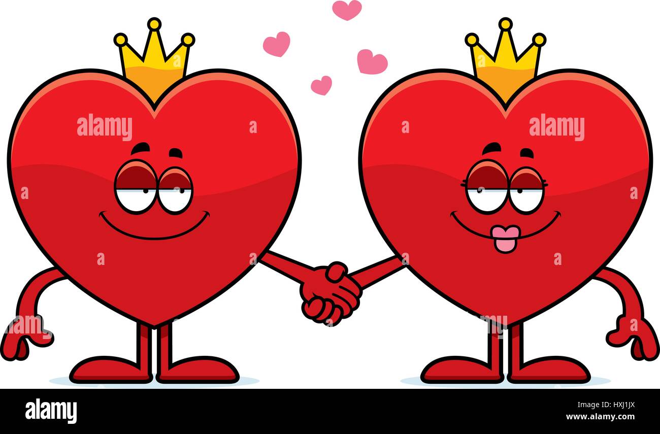 A cartoon illustration of the king and queen of hearts holding hands ...