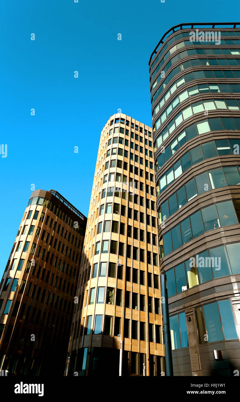 Beautiful high buildings on background of blue sky photographed in ...