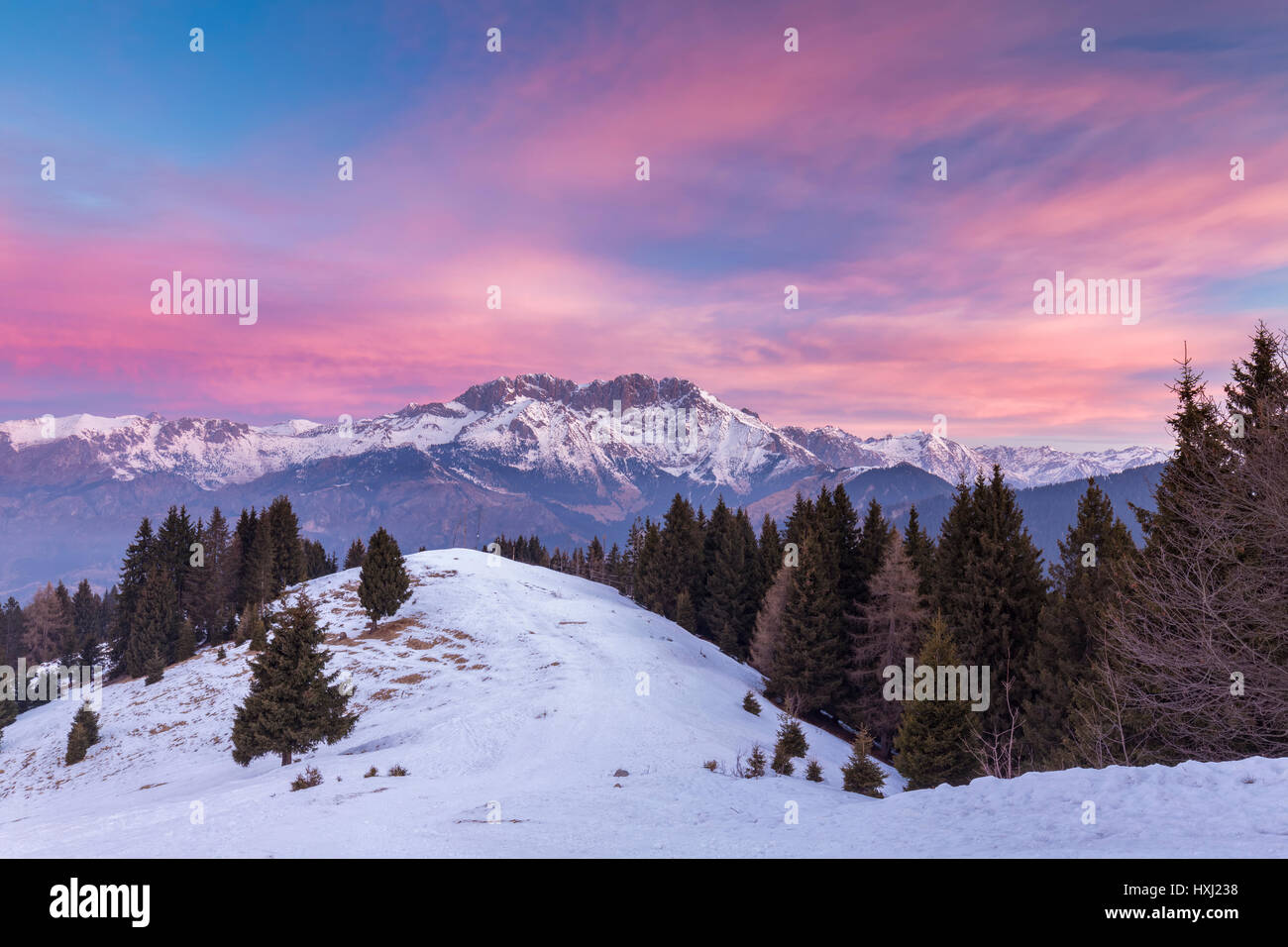 View of the Presolana during a winter sunrise from Monte Pora, Val ...