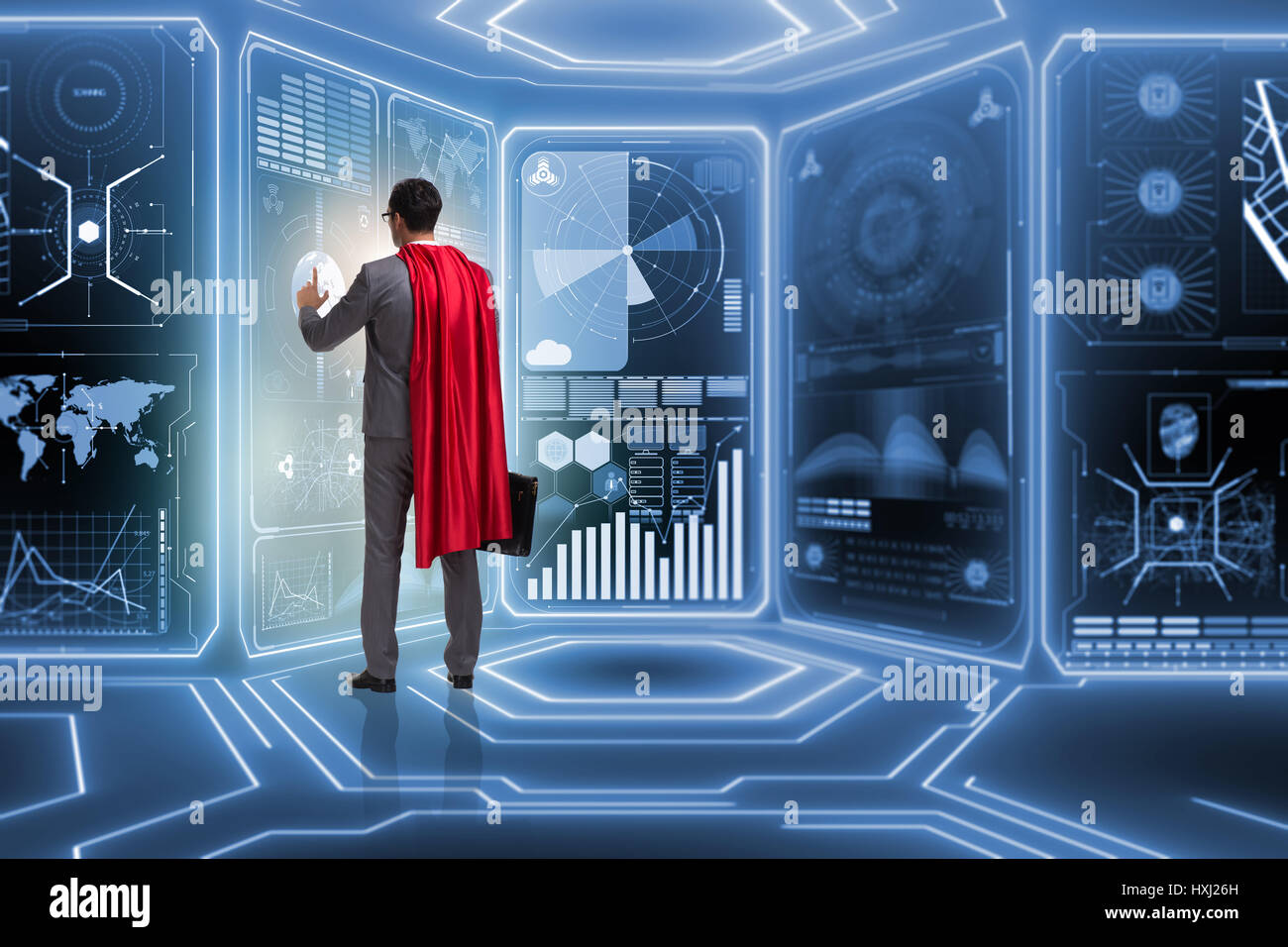 Superhero in data management concept Stock Photo - Alamy