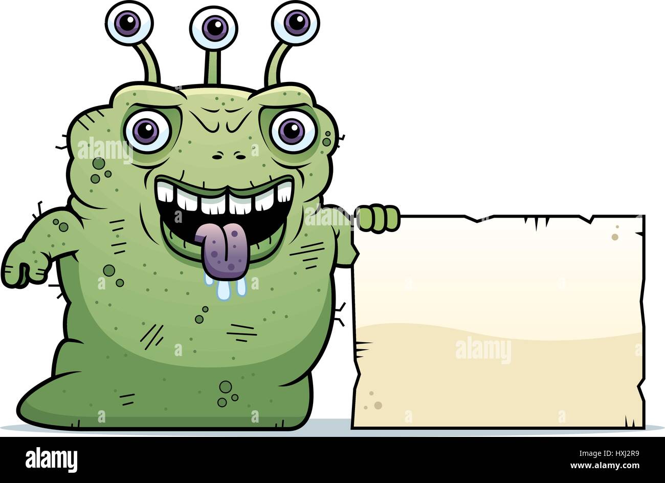 A cartoon illustration of an ugly alien with a sign Stock Vector Image ...