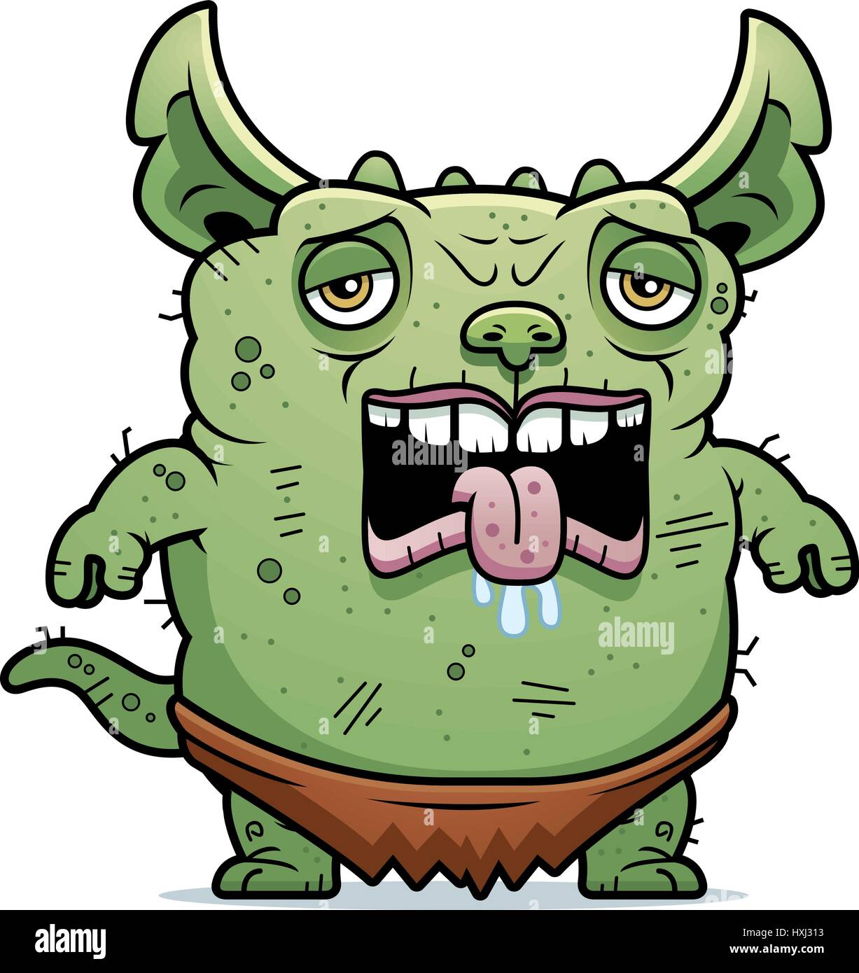 A cartoon illustration of an ugly gremlin looking tired Stock Vector ...