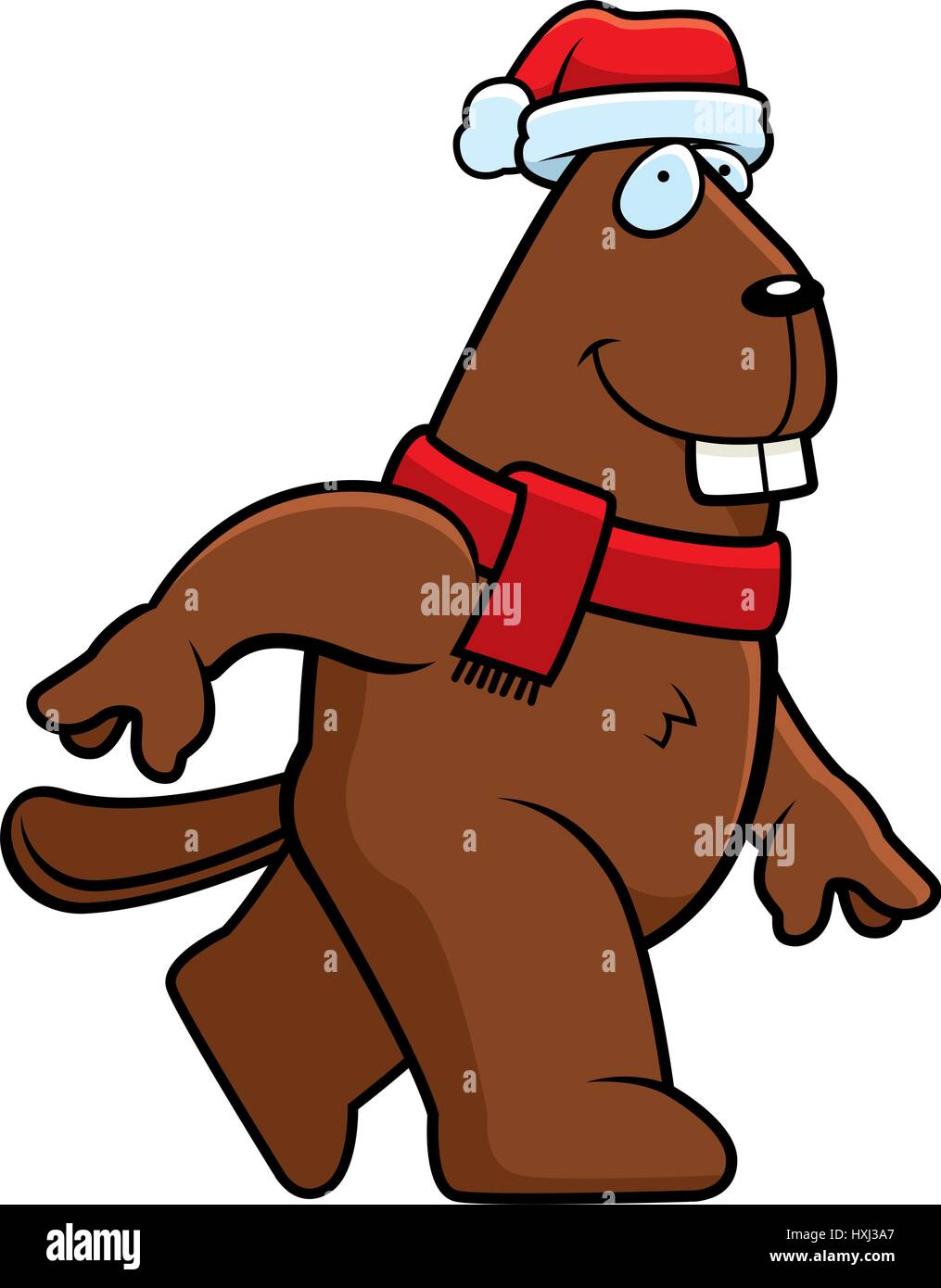 A cartoon illustration of a beaver with a Christmas hat and scarf on Stock Vector Image & Art ...