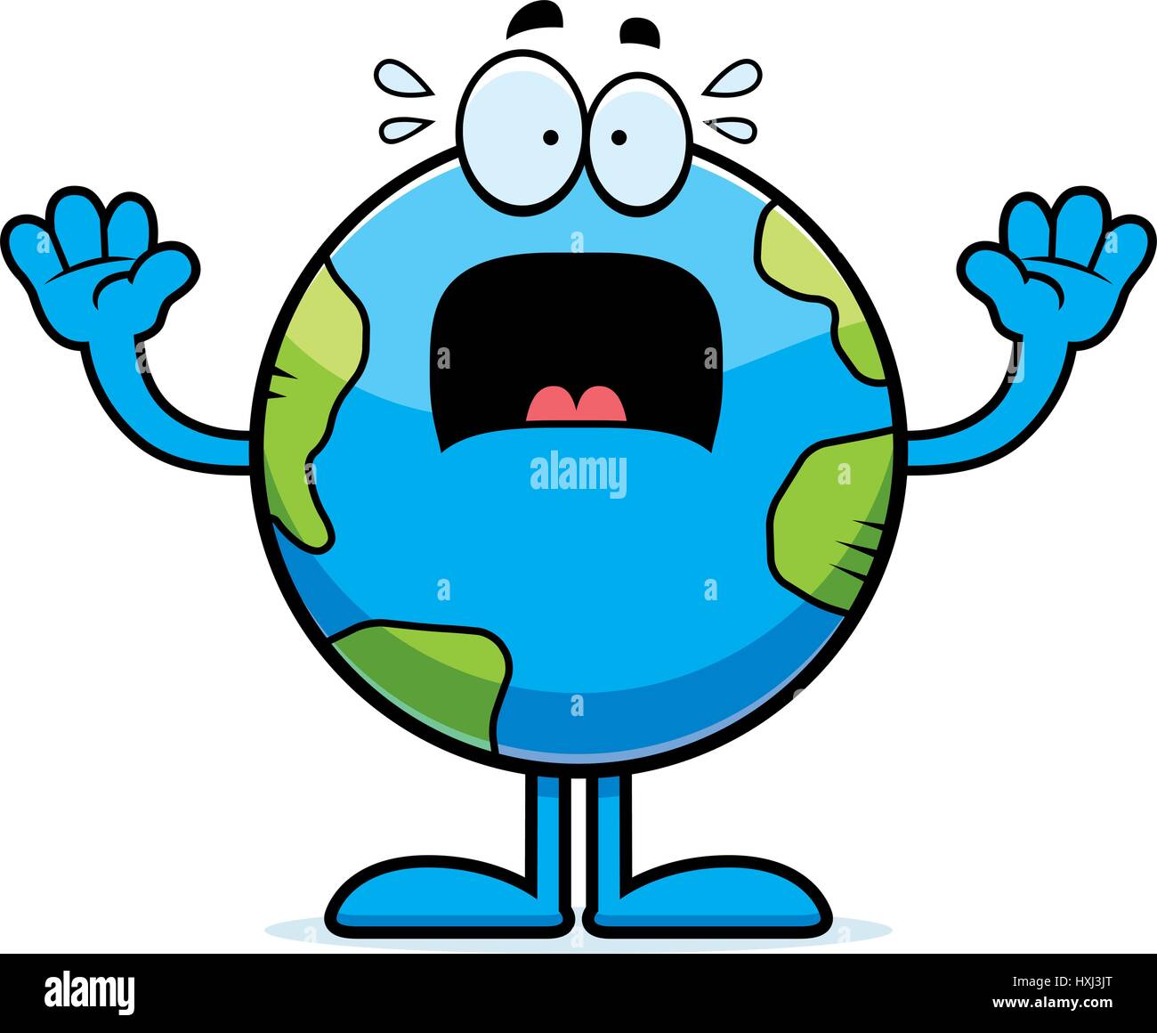 A cartoon illustration of the planet Earth looking scared Stock Vector ...