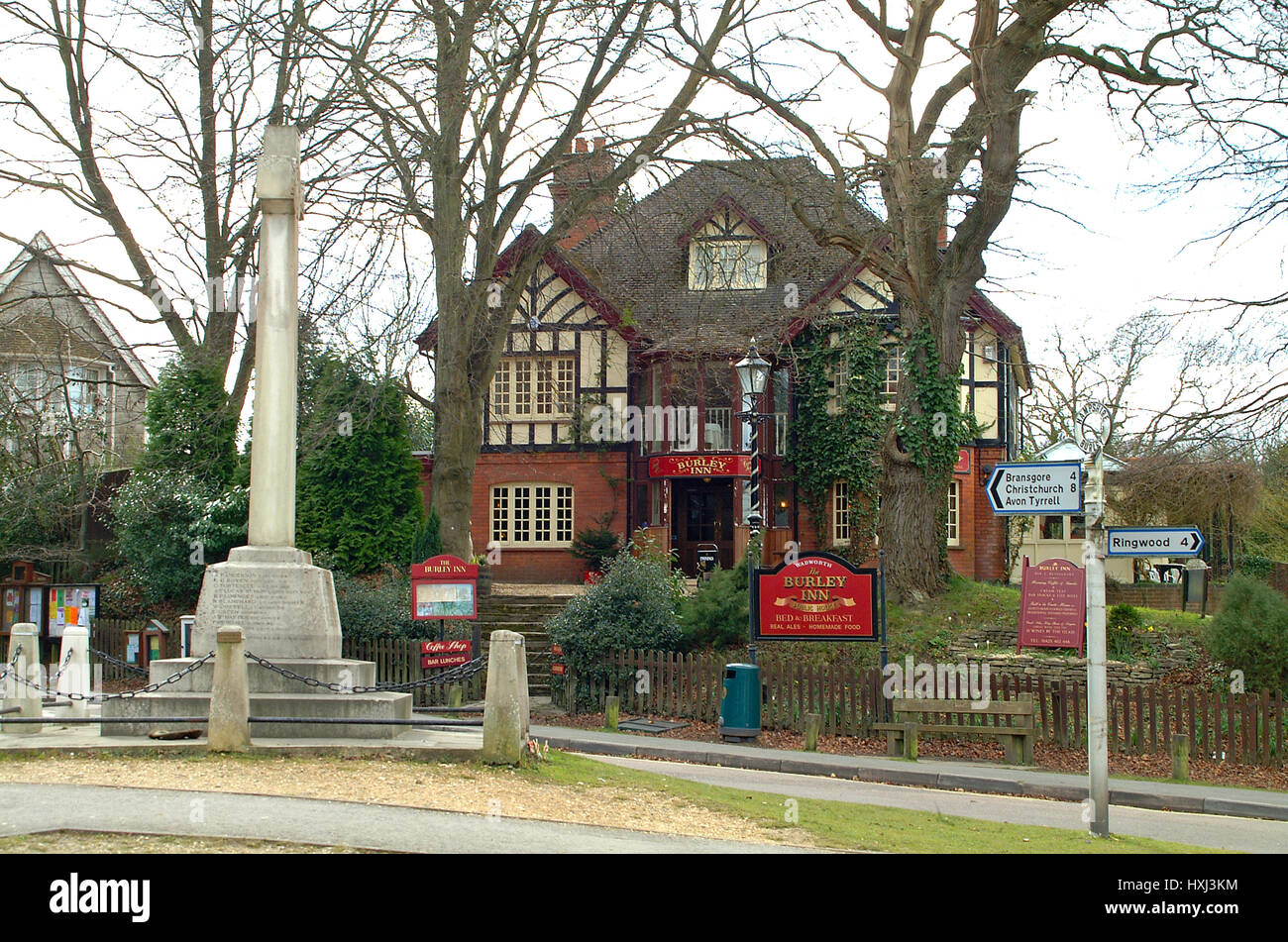 War Memorial and the Burley Inn, New Forest, National, Park, England ...