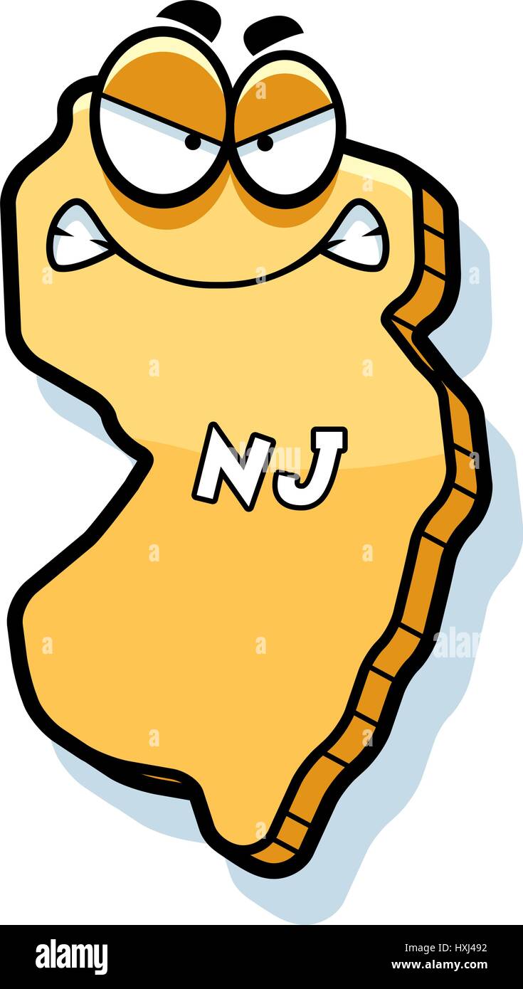 A cartoon illustration of the state of New Jersey looking angry Stock ...